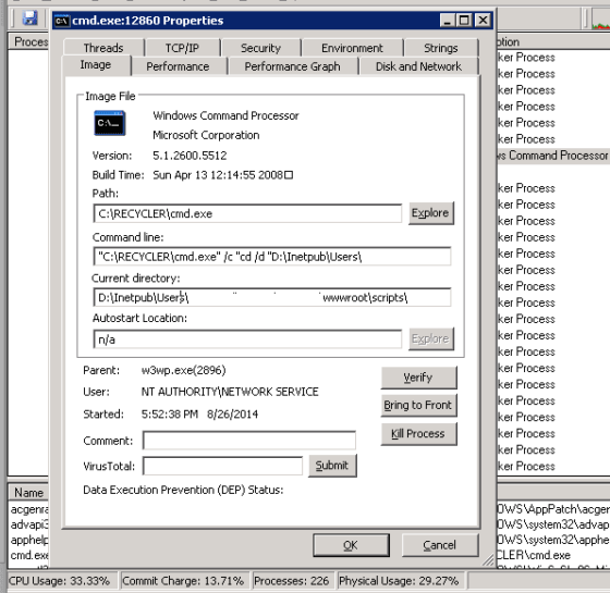 Microsoft IIS Web Server - CMD Process Contributing to Website Reinfections