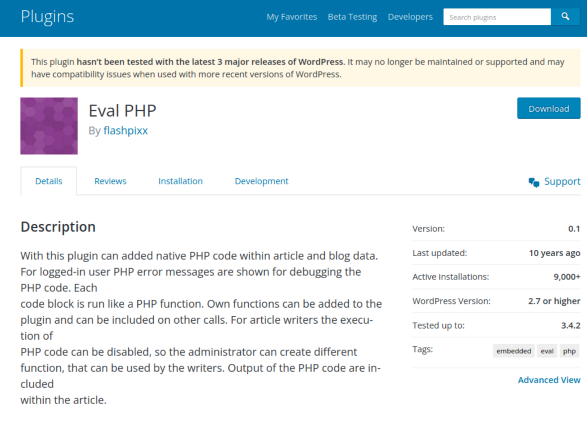 Massive Abuse of Abandoned Eval PHP WordPress Plugin
